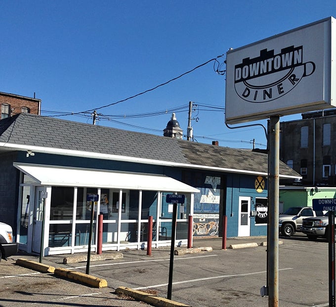 The Downtown Diner sign stands tall against the Indiana sky, a landmark that says, "Yes, we have good food, and yes, you should pull over right now."