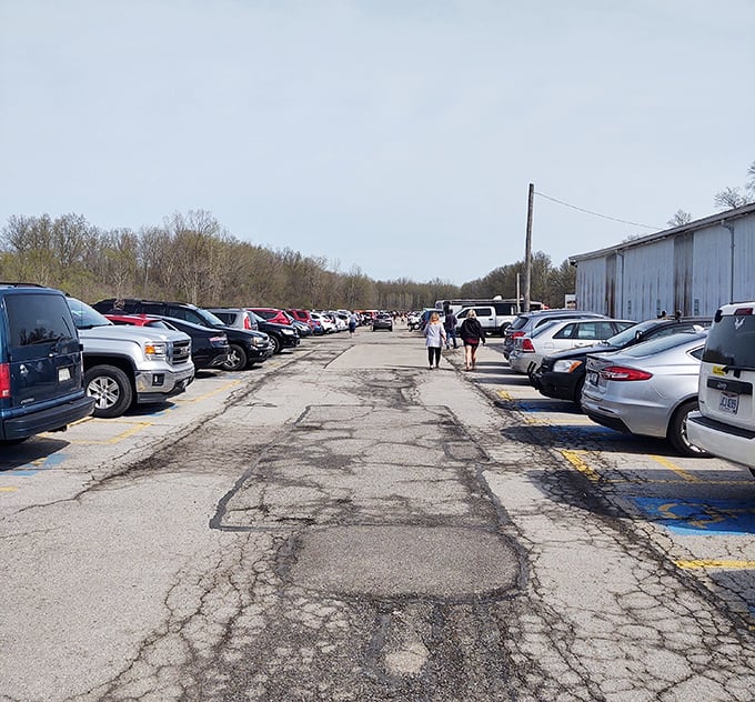 The packed parking lot tells the real story—in the age of online shopping, nothing beats the thrill of the in-person hunt.