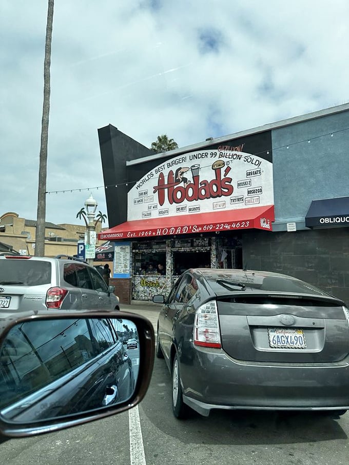 The view from the parking lot—where many have arrived hungry and departed with the satisfied glow of burger enlightenment.