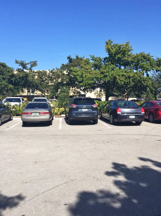 A full parking lot—the universal sign of delicious food within. Where breakfast pilgrims gather before their journey to pancake enlightenment.