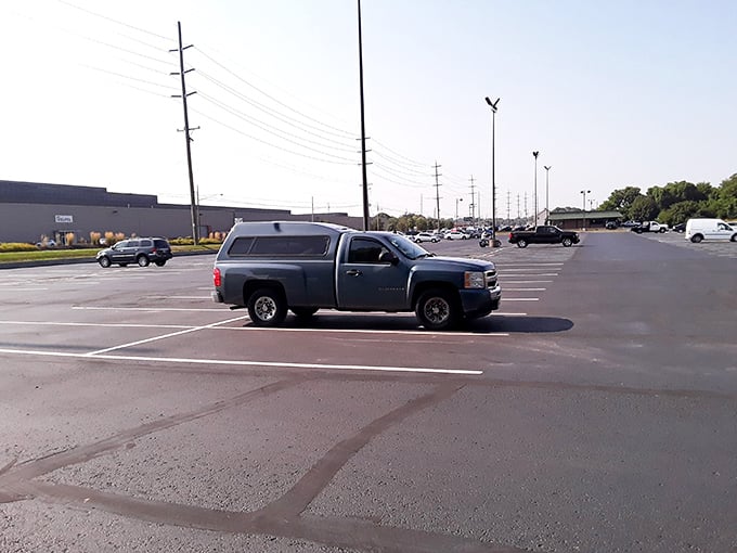 The parking lot: where thrifting journeys begin and end, often with car trunks significantly fuller than when they arrived. 