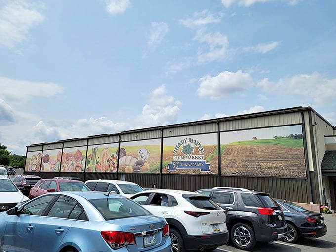 Even the exterior walls tell a story of farm-to-table pride. This isn't just a market—it's a monument to Pennsylvania's agricultural heritage.