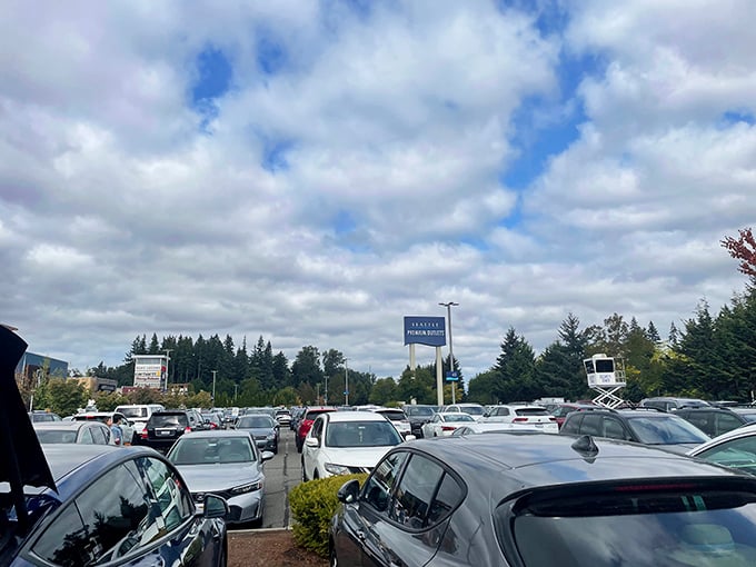 The packed parking lot tells the true story—this isn't just shopping; it's a pilgrimage Washingtonians make when their closets and wallets align. 