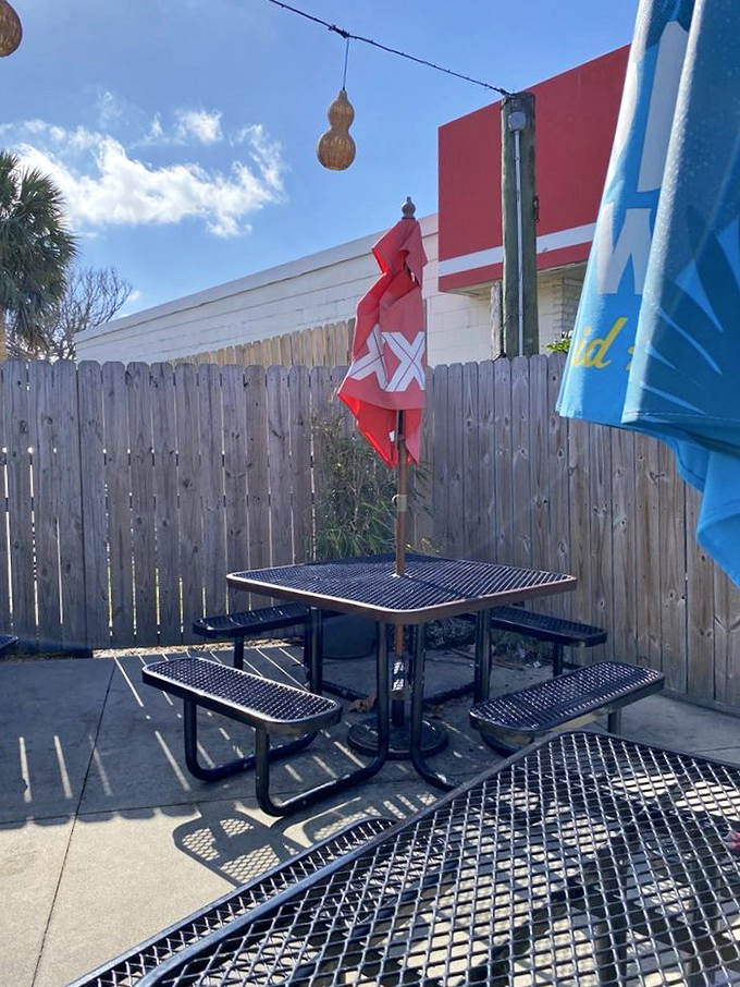 The outdoor patio – where Florida sunshine meets taco bliss. Just add friends and cold drinks for the perfect afternoon escape.