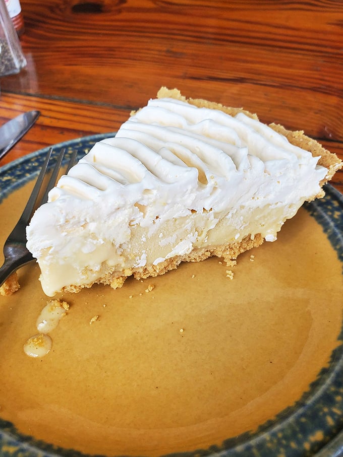 Key lime pie with a cloud of whipped cream – the perfect sweet finale that whispers "vacation" even if you're just playing hooky from work for the morning.