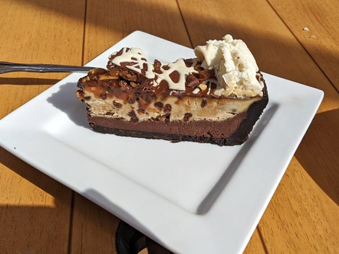 Chocolate peanut butter pie that makes you forget calories exist – temporary amnesia never looked so delicious.