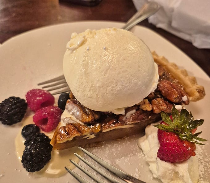 Pie à la mode that makes you consider ordering dessert first next time. The kind of sweet finale that demands strategic stomach space planning.