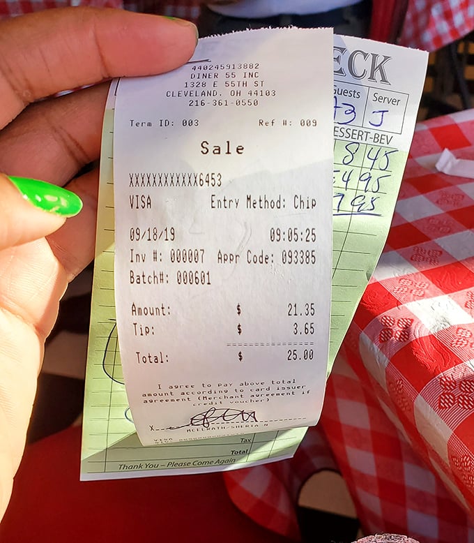 The humble receipt – evidence of a meal that costs less than big city parking yet delivers satisfaction that fancy restaurants charge triple for. Some things in life still deliver value.