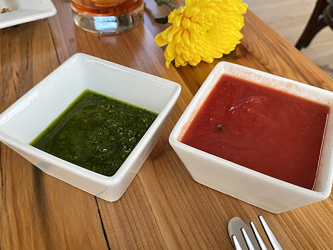 The condiment conundrum – bright basil pesto or classic red sauce? At Il Rione, there are no wrong answers, only delicious decisions.