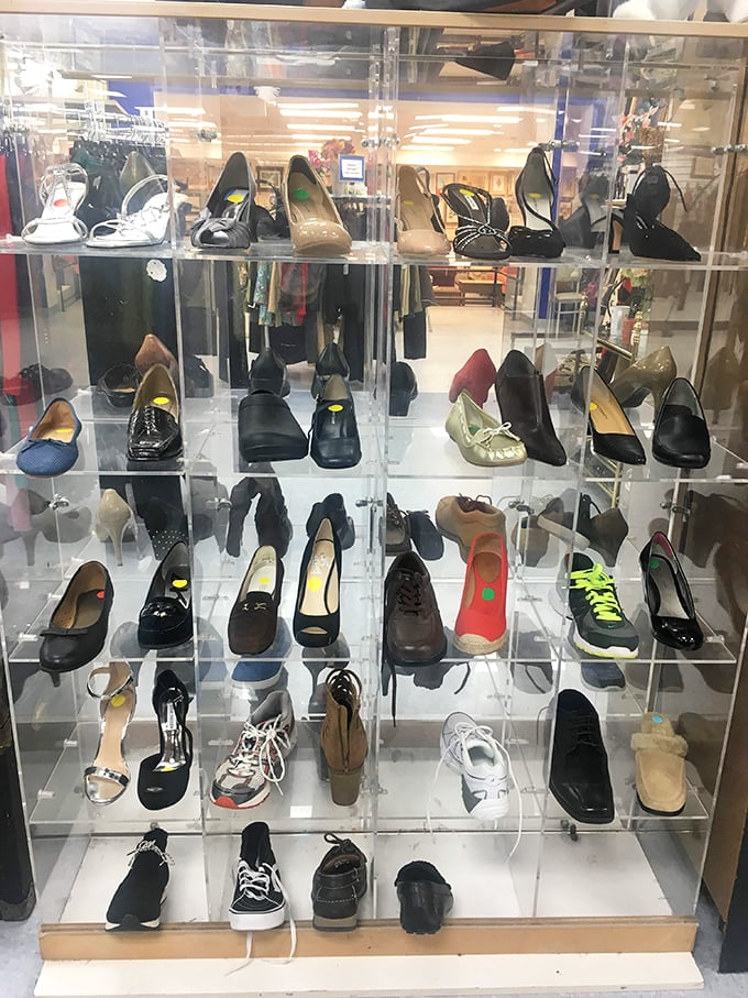 The shoe display—where Cinderella could find her glass slipper and five backup pairs for different occasions, all under budget.