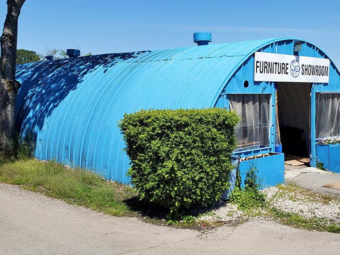 The distinctive blue Quonset hut isn't just architecture—it's a landmark for treasure hunters throughout Tacoma.
