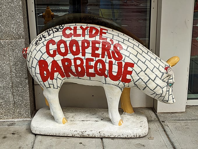 The pig statue that's launched a thousand selfies. This porcine greeter has become Raleigh's unofficial barbecue ambassador. 
