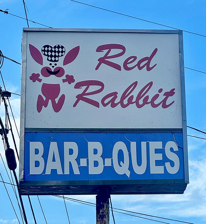 This sign isn't just advertising—it's a beacon of hope for hungry travelers, promising barbecue salvation just off the Pennsylvania highway.