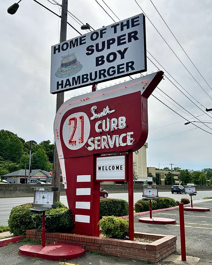 "Home of the Super Boy Hamburger"—this sign has guided hungry travelers to burger nirvana for decades, a beacon of deliciousness on Independence Boulevard.
