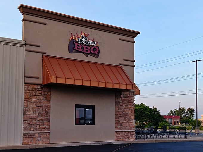 That sign with flames isn't just decoration – it's a promise of the smoky goodness waiting inside.