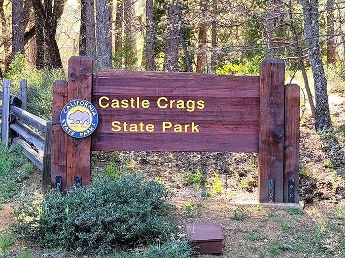 The welcoming sign that promises adventure beyond. Like all great experiences in life, Castle Crags begins with a simple invitation to explore.