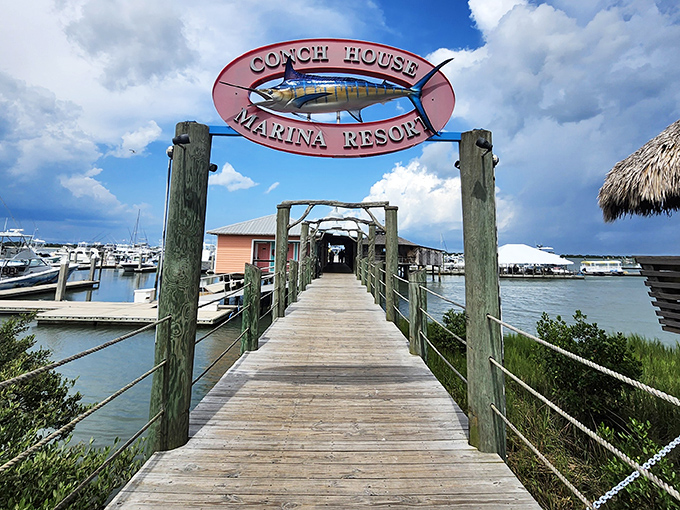 The sign doesn't just mark a restaurant—it's a beacon guiding hungry seafood lovers home to their happy place.