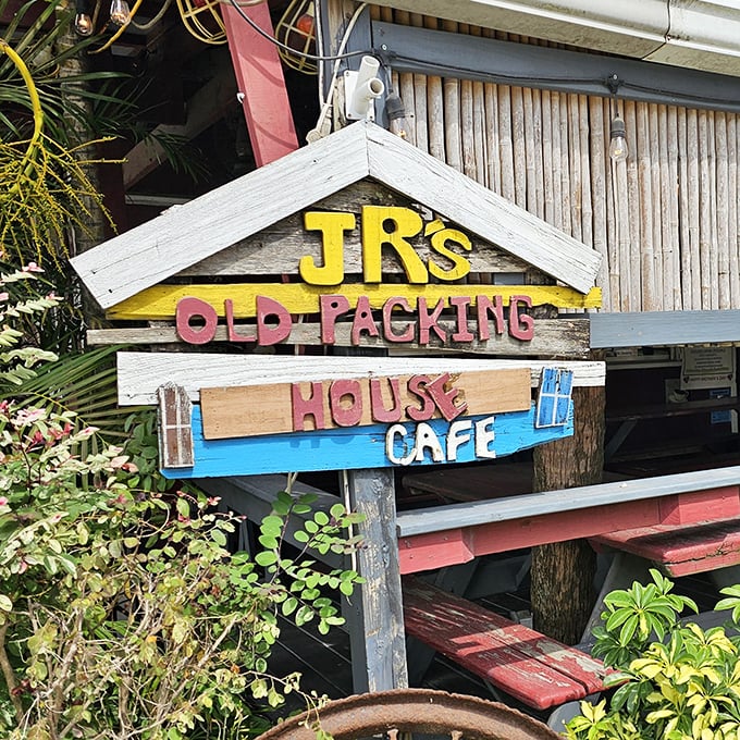 This handcrafted sign captures the spirit perfectly – a little rough around the edges but absolutely authentic.