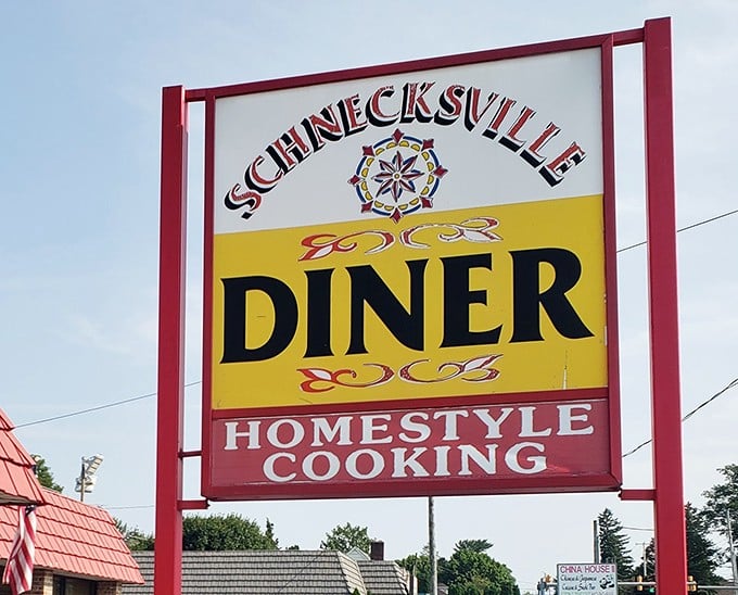The sign that's guided hungry travelers for years. Yellow and red against the Pennsylvania sky—a beacon of homestyle hope on Route 309.