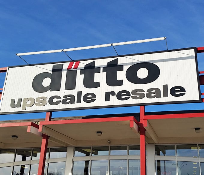 The iconic Ditto sign against a perfect blue sky—like it's saying "Come on in, the bargain hunting is fine!"