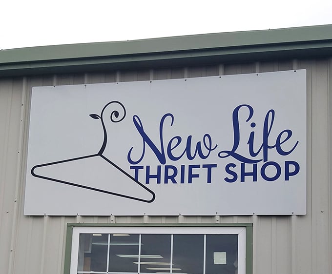The iconic New Life Thrift Shop sign—a beacon of hope for budget-conscious shoppers and treasure hunters throughout Delaware.