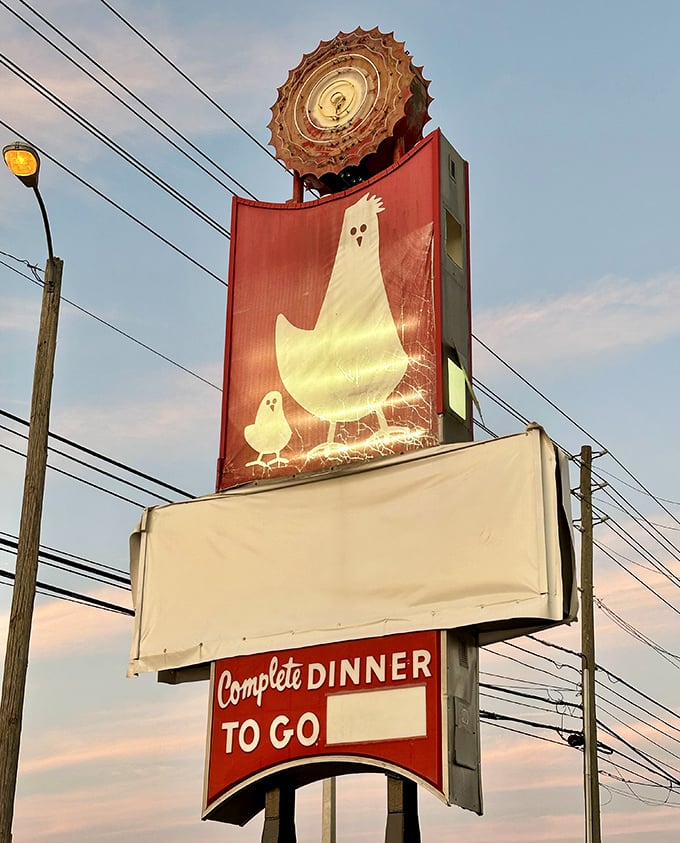 The iconic sign stands as a beacon of hope in a world of disappointing drive-thrus, promising "Complete Dinner TO GO" with retro confidence that's entirely justified. 