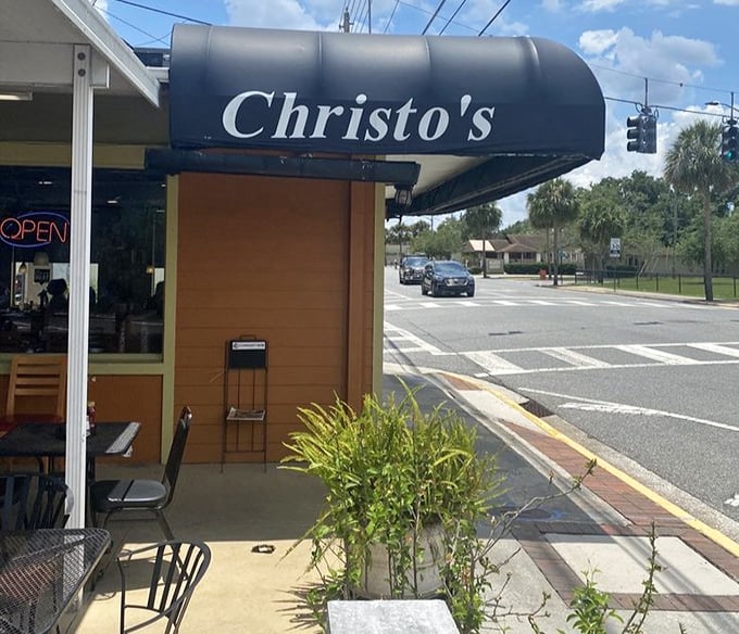 That curved blue awning bearing the Christo's name has become a beacon for hungry Orlando locals. Morning sunshine makes everything look more appetizing.