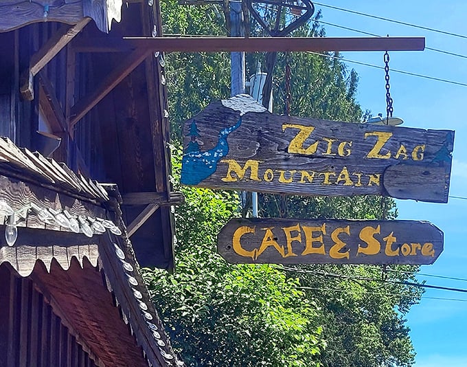 The hand-painted sign swinging gently in mountain breezes has guided hungry travelers to this woodland oasis for years – a beacon of comfort food in the wilderness.