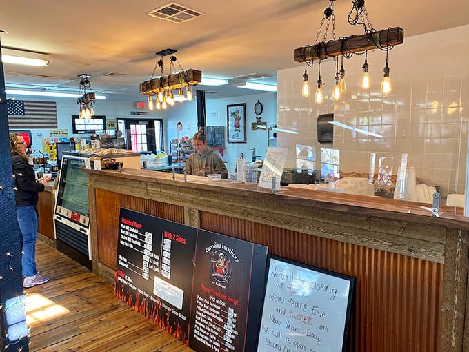 The counter where BBQ dreams come true. Those Edison bulbs aren't just for show—they're illuminating your path to smoked meat nirvana.