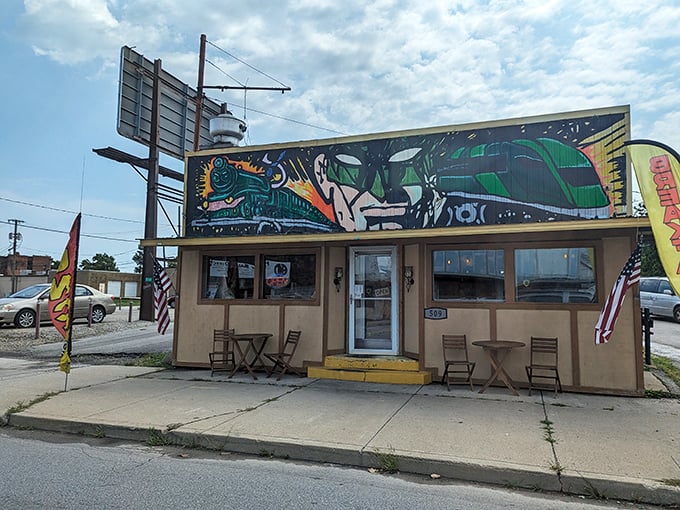 From this humble storefront, culinary magic emerges daily—proof that sometimes the best things come in unassuming packages with fantastic murals.