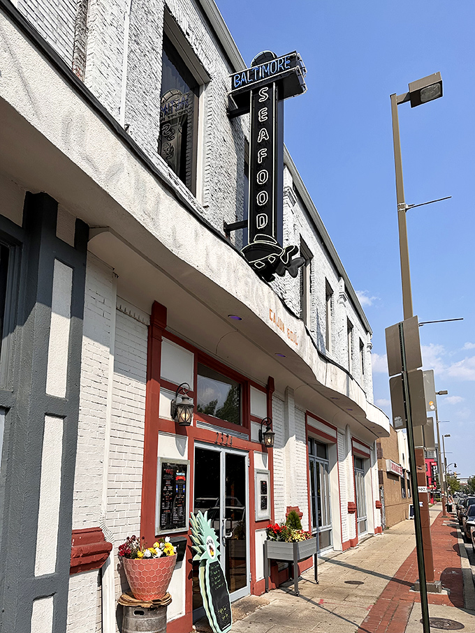 Baltimore Seafood's charming facade stands proudly among neighborhood favorites, drawing hungry crowds like a delicious magnet.