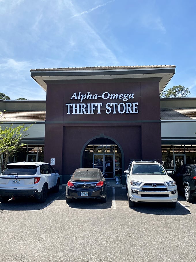 Morning sunshine highlights Alpha-Omega's inviting entrance—where Florida's smartest shoppers begin their treasure hunting adventures before the crowds arrive.