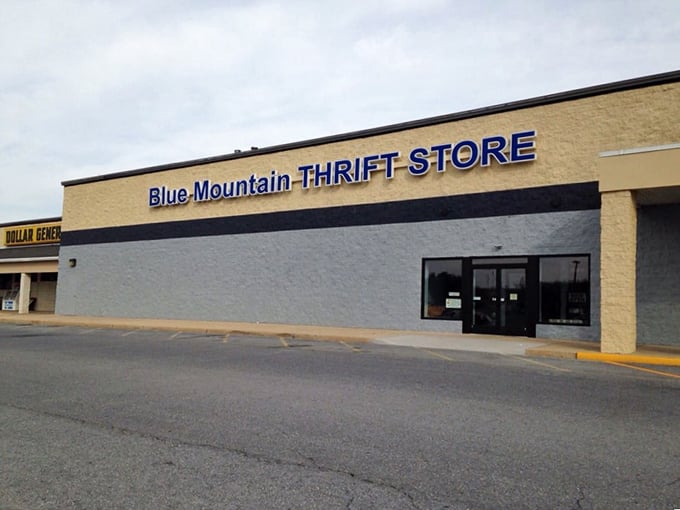The Blue Mountain Thrift Store exterior on a quiet day – Pennsylvania's temple of secondhand treasures hiding in plain sight.