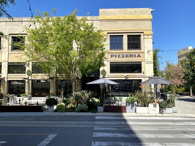 On sunny days, Pizzeria Bianco's façade reveals its true character—a golden-hued building housing pizza treasures that would make any Italian nonna proud.