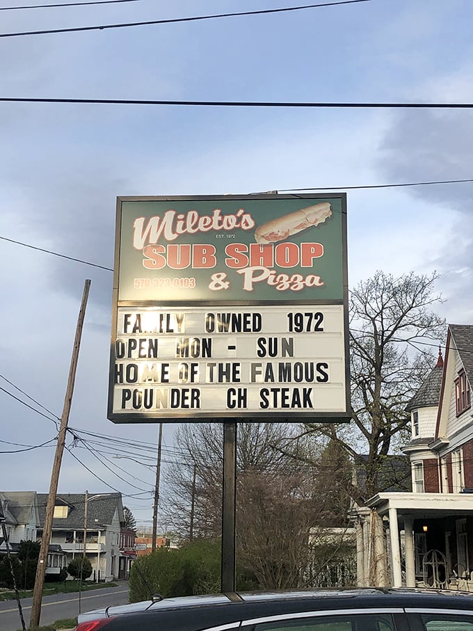 The roadside marquee announces what locals already know: this is home to the famous Pounder Cheesesteak, a sandwich worth traveling for.