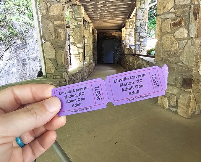 The purple tickets—your passport to the underworld—simple paper that grants access to one of nature's most spectacular hidden treasures.
