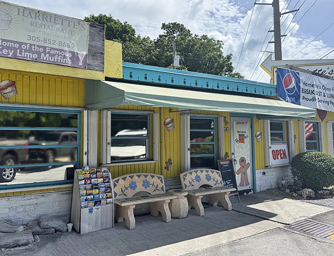 The welcoming front porch—where the anticipation of breakfast bliss builds as you wait your turn to enter this yellow slice of paradise.