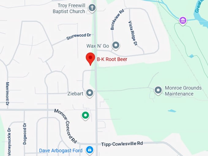 16. b & k root beer stand map