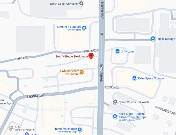 16. beef 'n bottle steakhouse map