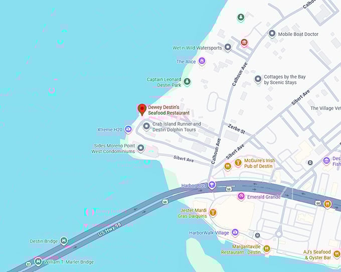 16. dewey destin’s seafood restaurant (9 calhoun ave) map