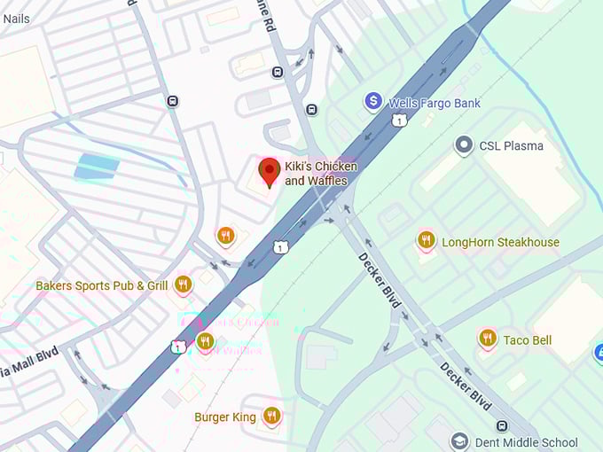 16. kiki's chicken and waffles (7001 parklane rd) map