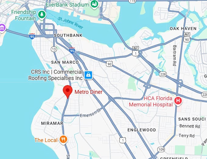 16. metro diner (3302 hendricks ave) map