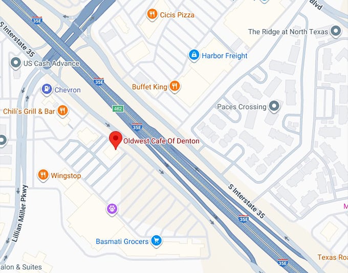 oldwest cafe of denton map