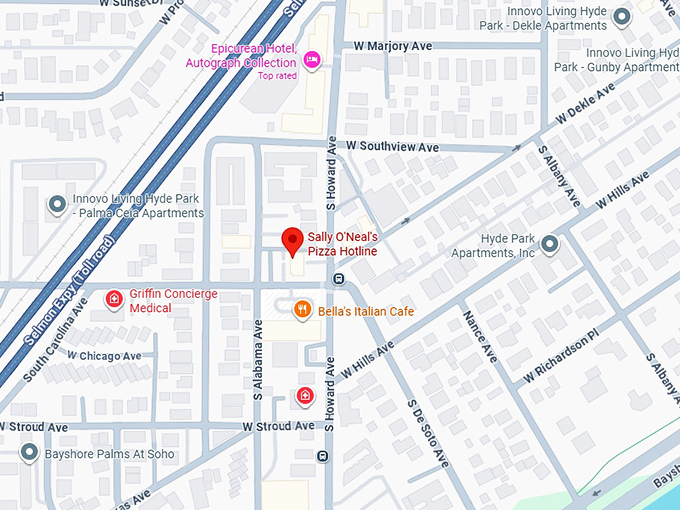 16. sally o’neal’s pizza hotline map