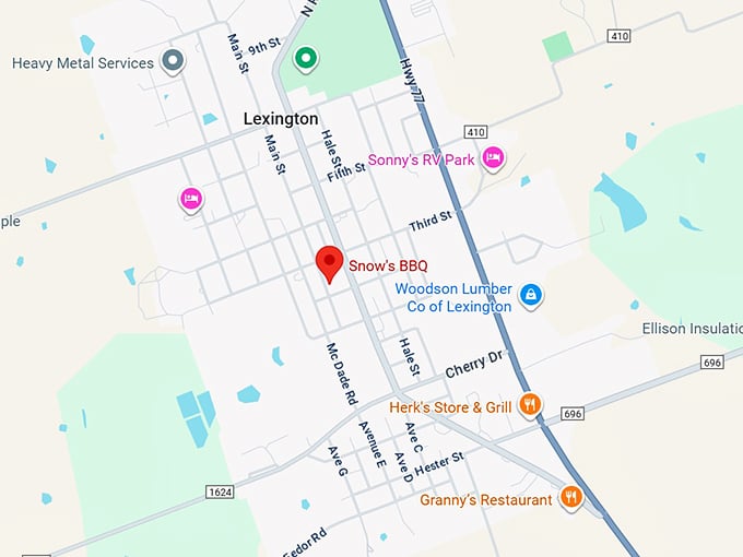 snow's bbq map