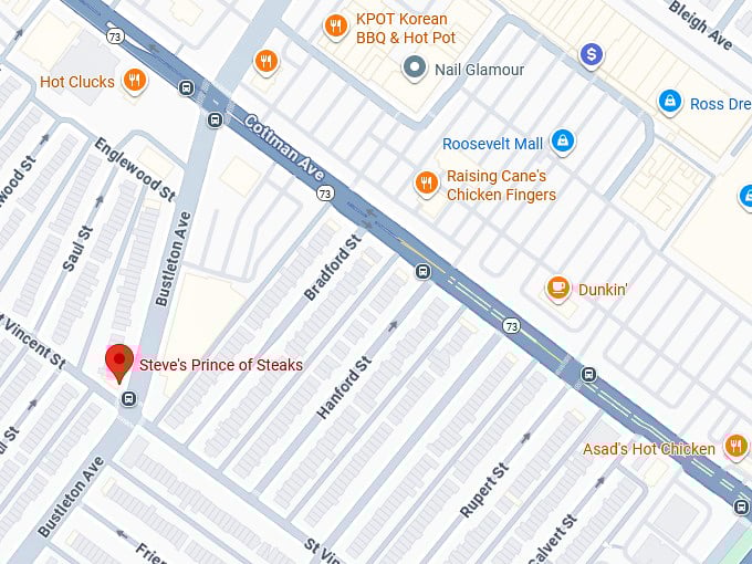 16. steve’s prince of steaks (northeast location) map