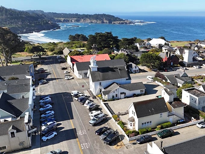 Mendocino's Victorian village perches on dramatic bluffs where New England architecture meets wild Pacific coastline in breathtaking clifftop beauty.