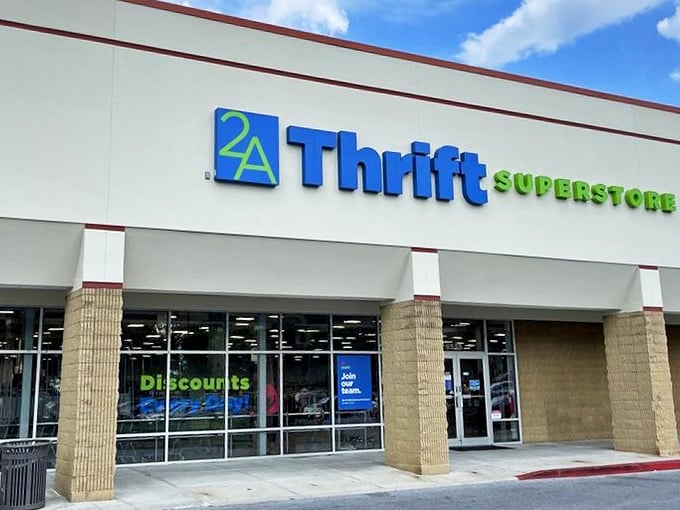 That bright blue and green sign means serious business when it comes to secondhand savings and treasure hunting adventures.