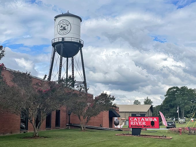 The iconic water tower stands sentinel over Catawba River Antique Mall, like a beacon calling all treasure hunters to paradise.