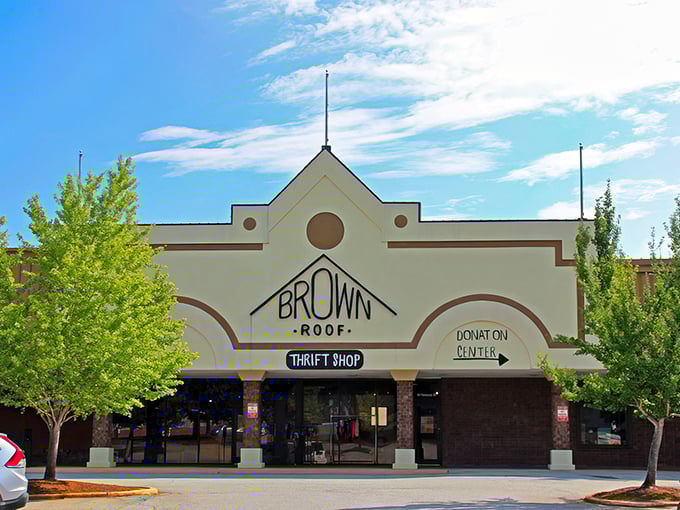 Look at that charming facade! Brown Roof Thrift Shop promises treasures behind those welcoming doors in Spartanburg.